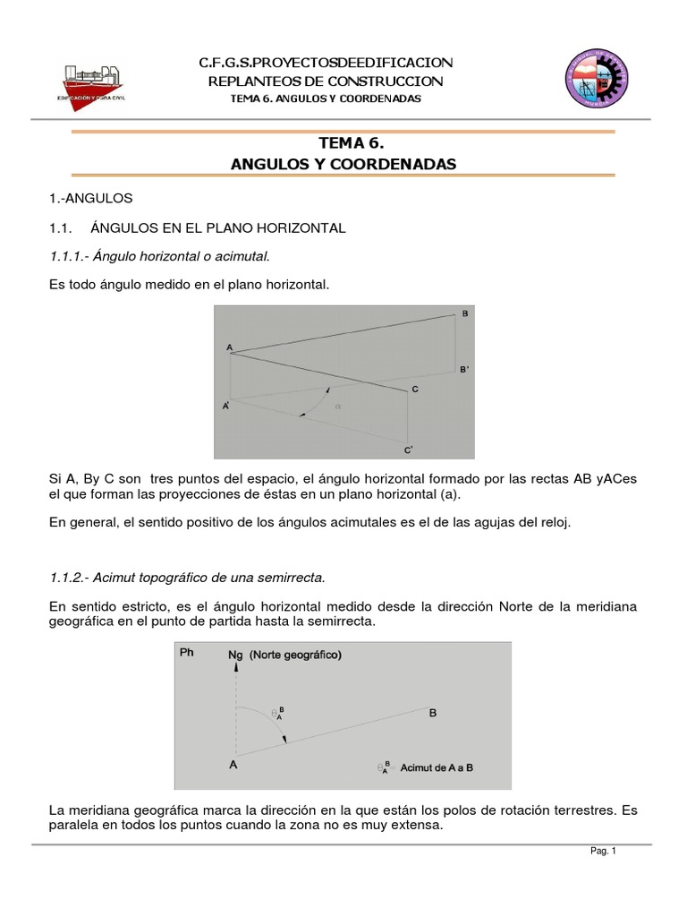 Ángulos y Coordenadas en Topografía | PDF | Azimut | Sistema de ...