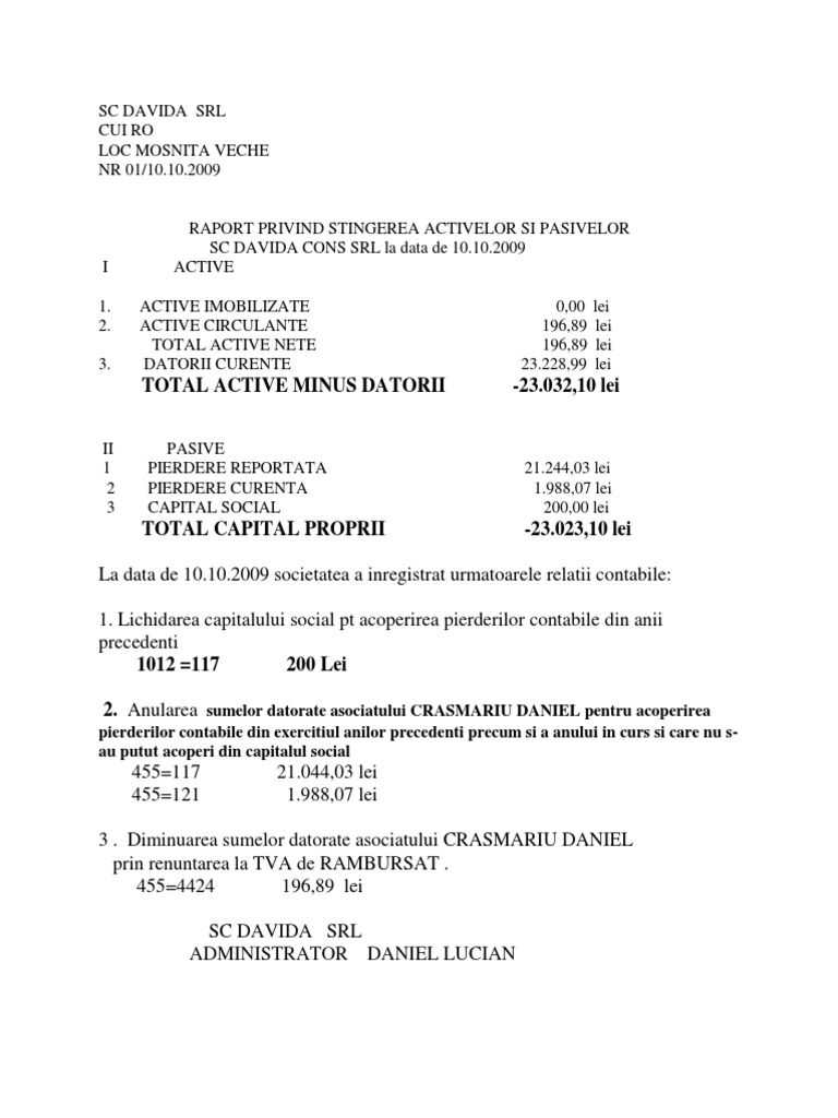 Model Raport Lichidare | PDF
