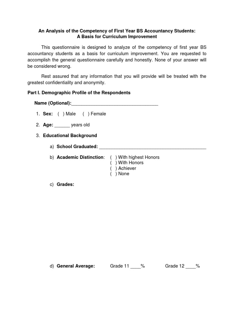 An Analysis of The Competency of First Year BS Accountancy Students: A ...