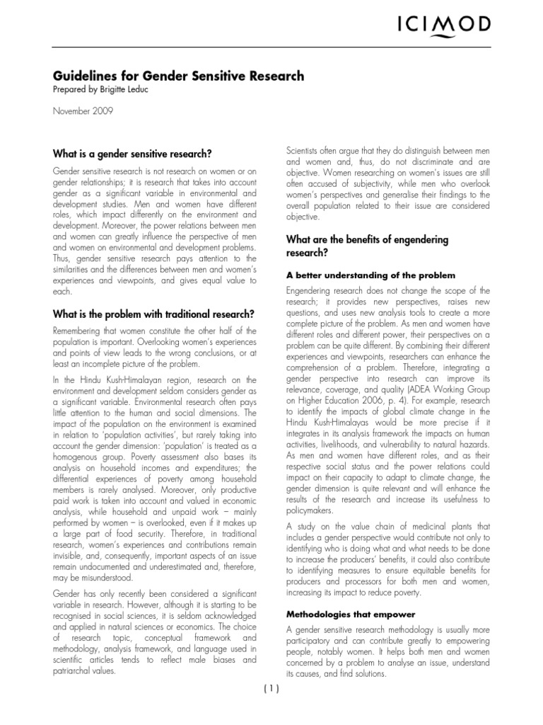 Guidelines For Gender Sensitive Research PDF | PDF | Environmental ...