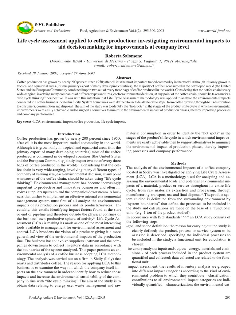 Coffee Life Cycle | PDF | Life Cycle Assessment | Natural Environment