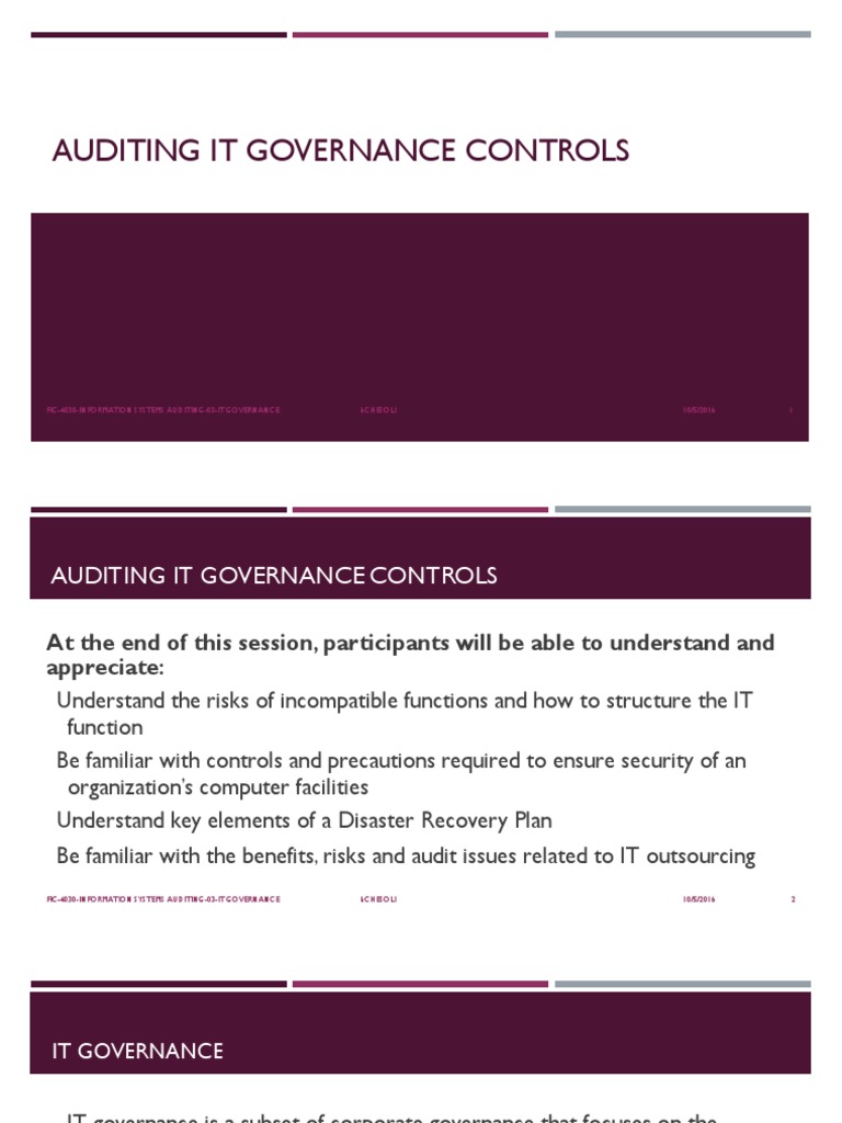 Auditing It Governance Controls | PDF | Outsourcing | Backup
