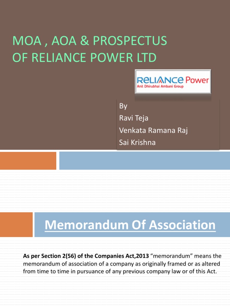 Moa, Aoa & Prospectus of Reliance Power | PDF
