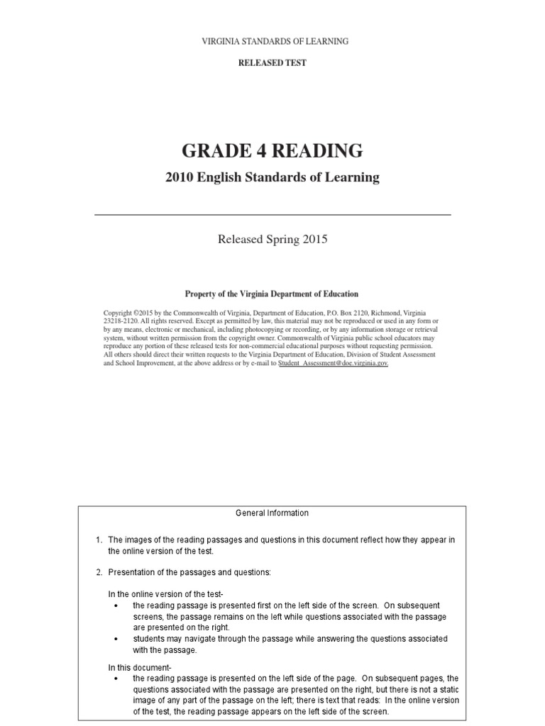 4 Reading Sol 2015 | PDF | Reading Comprehension | Reading (Process)