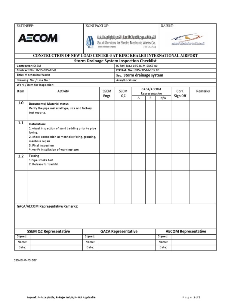 Storm Drainage System Inspection Checklist | PDF
