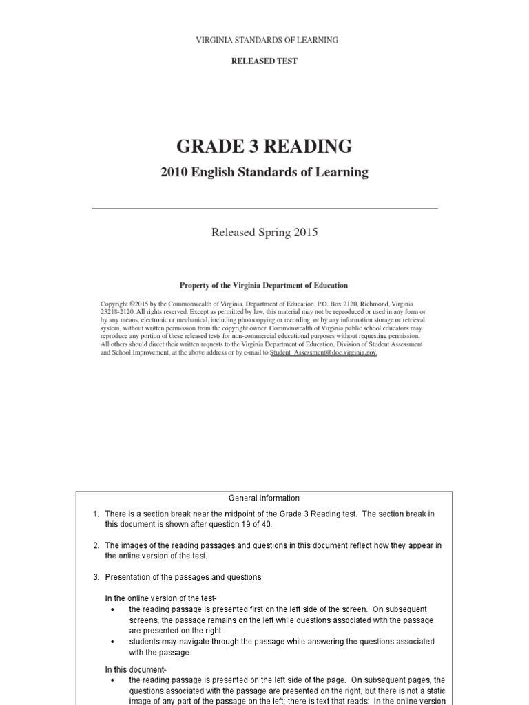 GR 3 Reading Released Spring 2015 PDF | PDF | Reading Comprehension ...