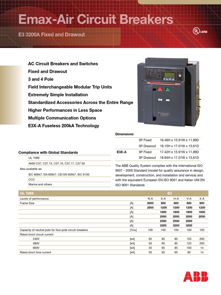 Emax-Air Circuit Breakers: E3 3200A Fixed and Drawout | Download Free ...