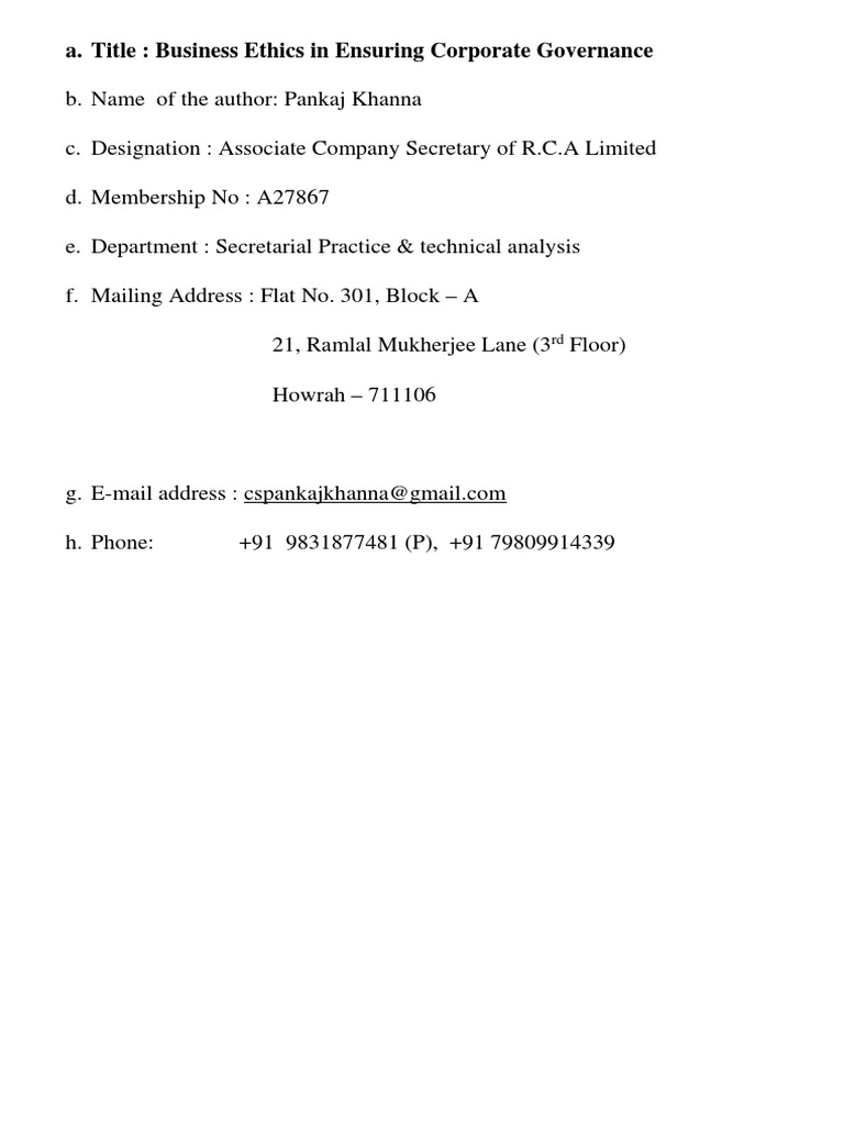 Business Ethics in Ensuring Corporate Governance | PDF | Corporate ...