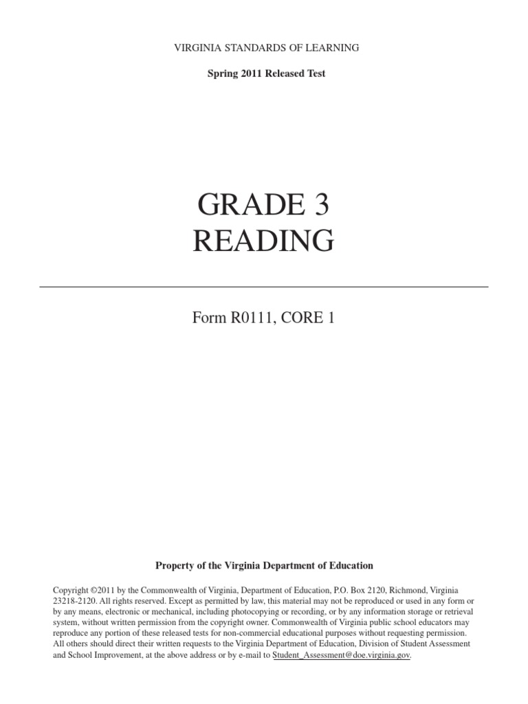 Grade 3 Reading: Form R0111, CORE 1 | PDF | Movie Theater | Reading ...