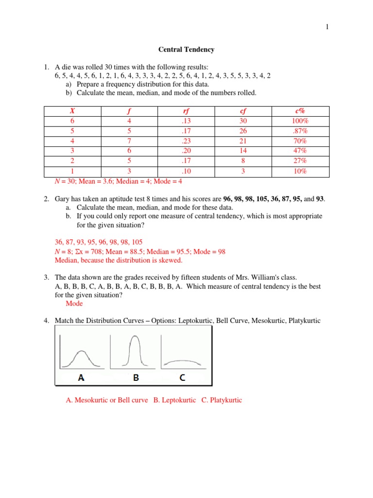 Central Tendency Worksheet | PDF | Mean | Descriptive Statistics