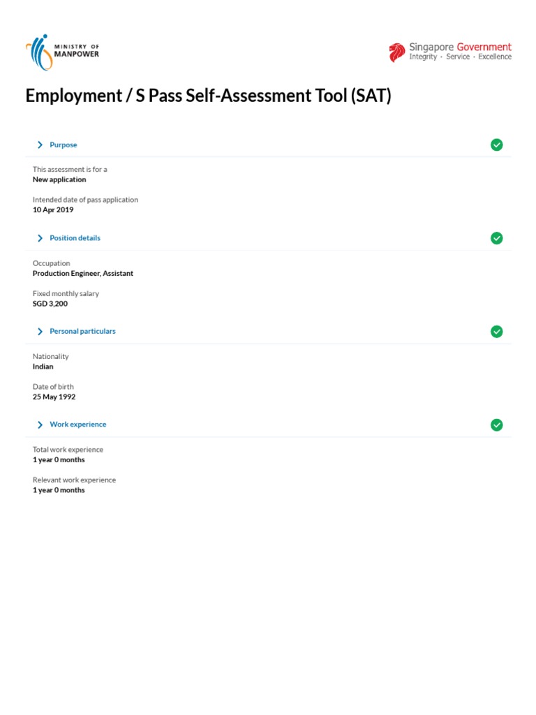 MOM - Employment - S Pass Self Assessment Tool (SAT) | PDF | Learning ...