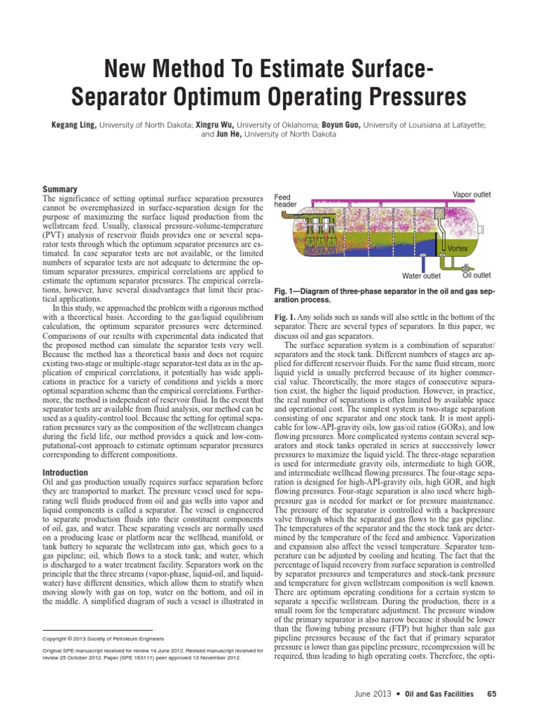 New Method To Estimate Surface-Separator Optimum Operating Pressures ...