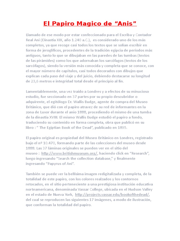 El Papiro Magico de ANI | PDF | Religión Egipcia Antigua | Antiguo Egipto
