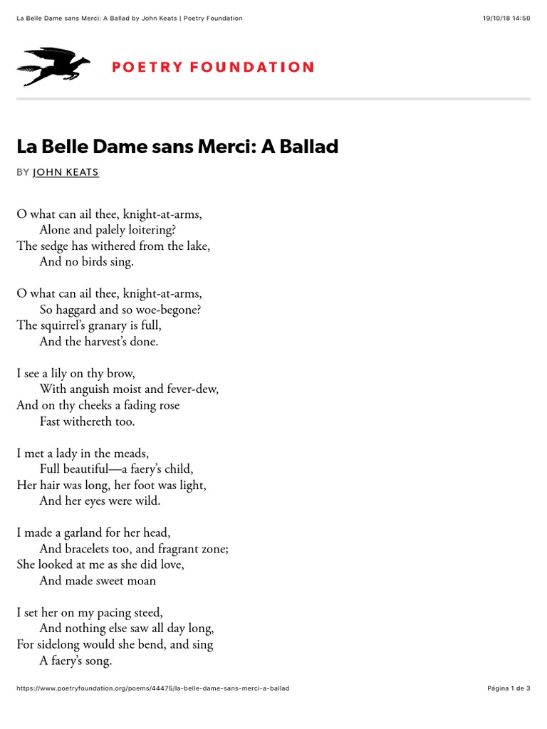 La Belle Dame Sans Merci: A Ballad by John Keats - Poetry Foundation ...