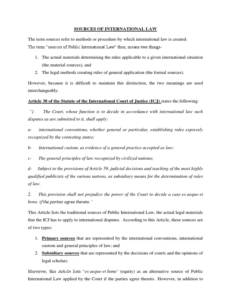 Sources of International Law | PDF | International Law | Treaty