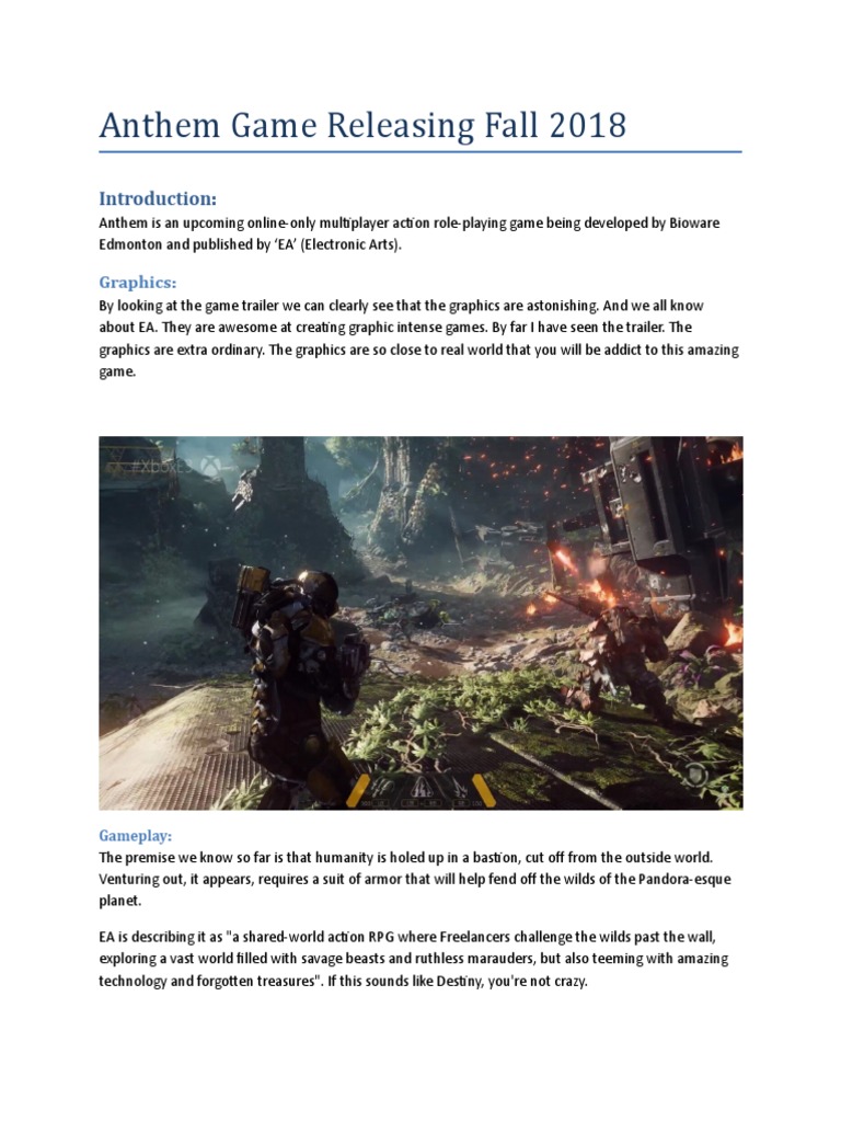 Anthem Game Releasing Fall 2018: Graphics | PDF