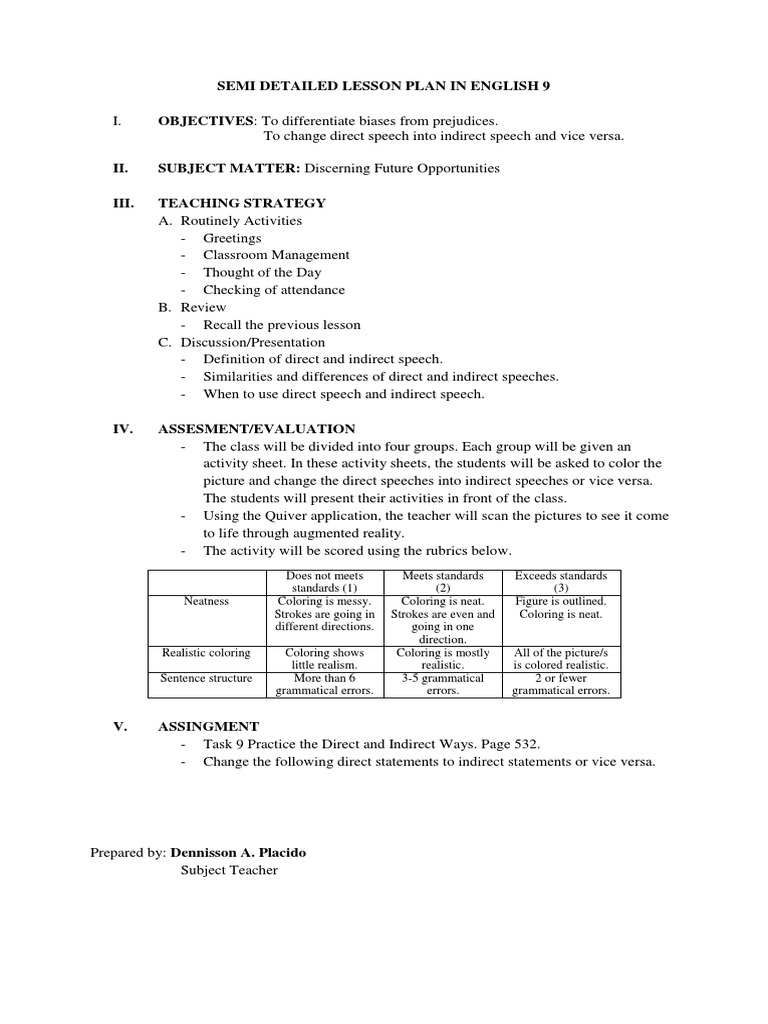 Semi Detailed Lesson Plan in English 9 | PDF | Lesson Plan ...