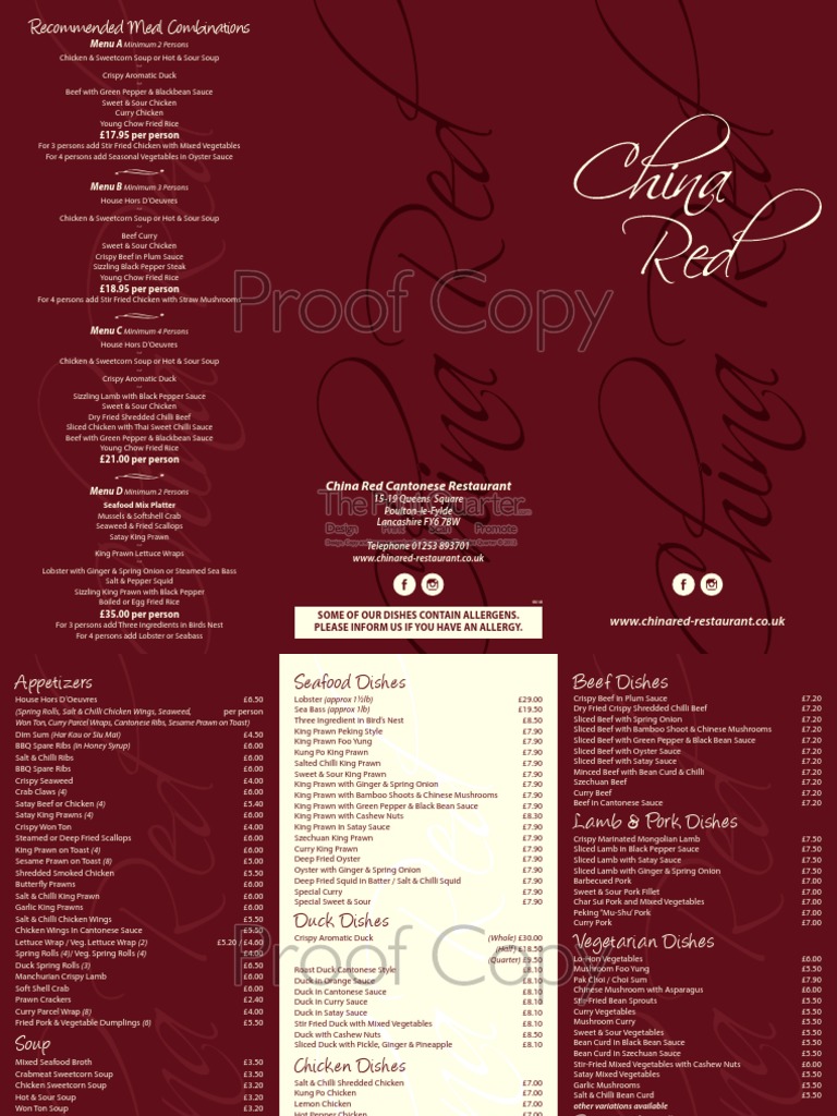 Recommended Meal Combinations: China Red Cantonese Restaurant | PDF ...