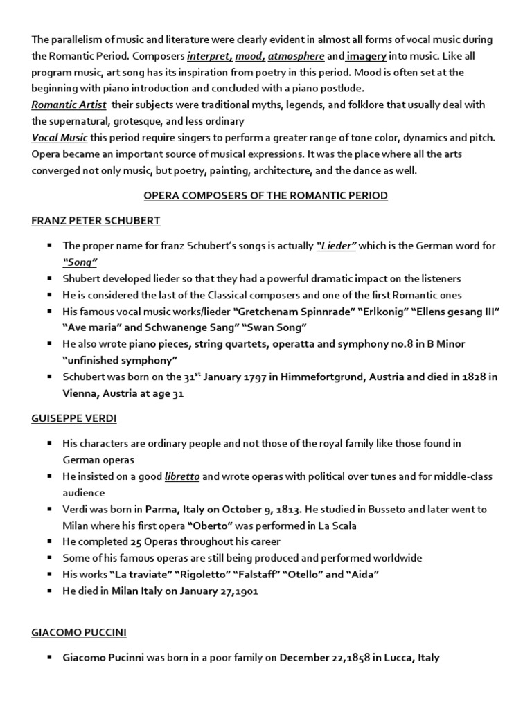 Opera Composers of The Romantic Period | Download Free PDF | Giacomo ...