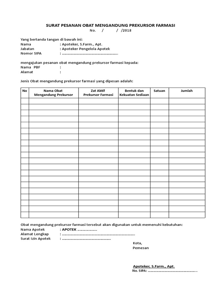 Surat Pesanan Obat Prekursor Farmasi | PDF