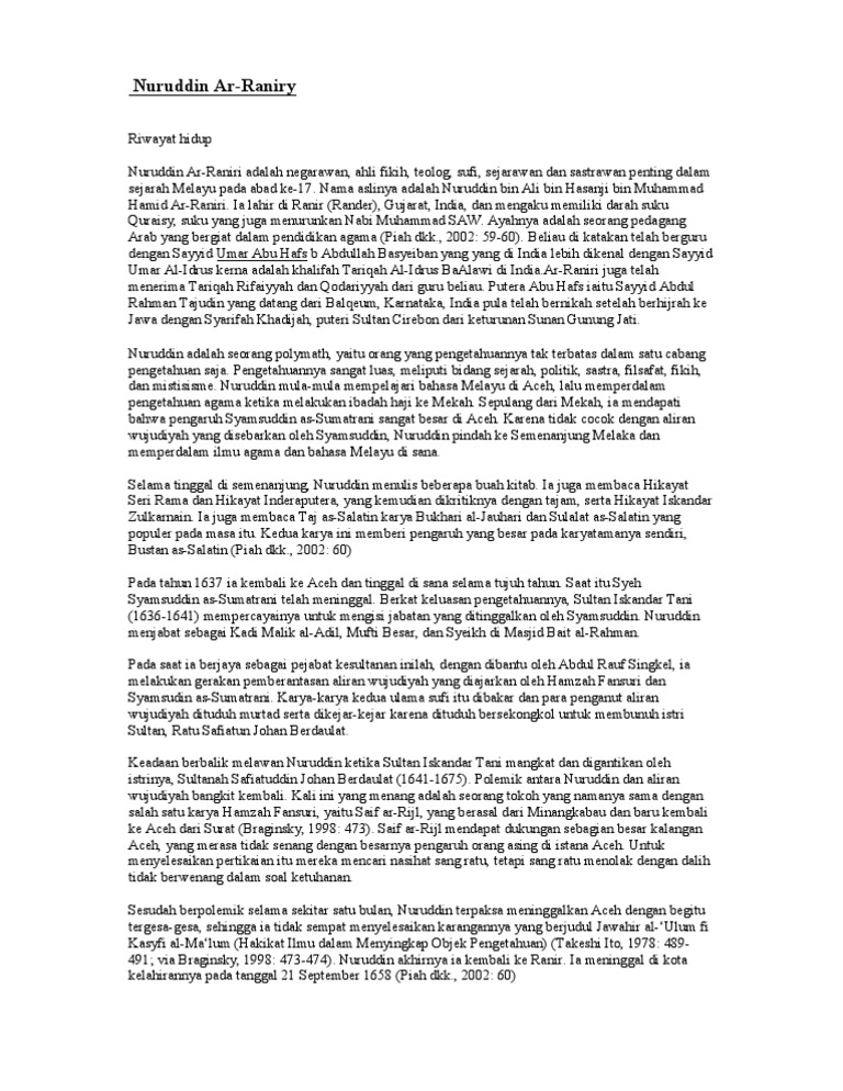 Sejarah Nuruddin Ar-Raniry | PDF