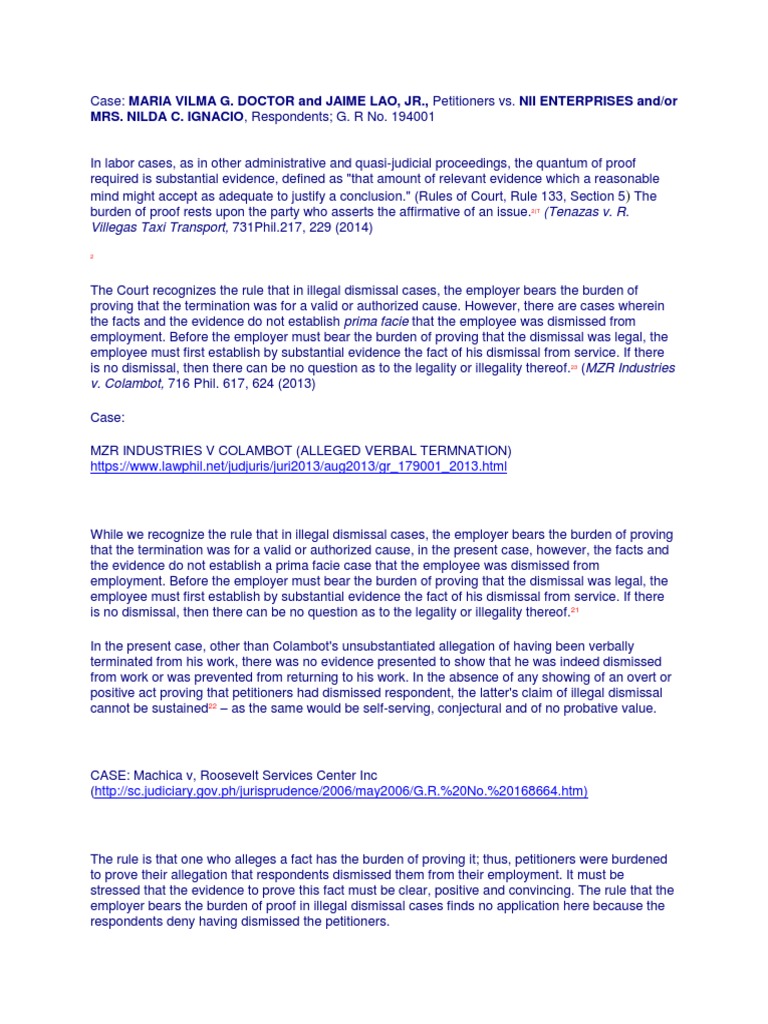 Burden of Proof Employee Cases | Download Free PDF | Burden Of Proof ...