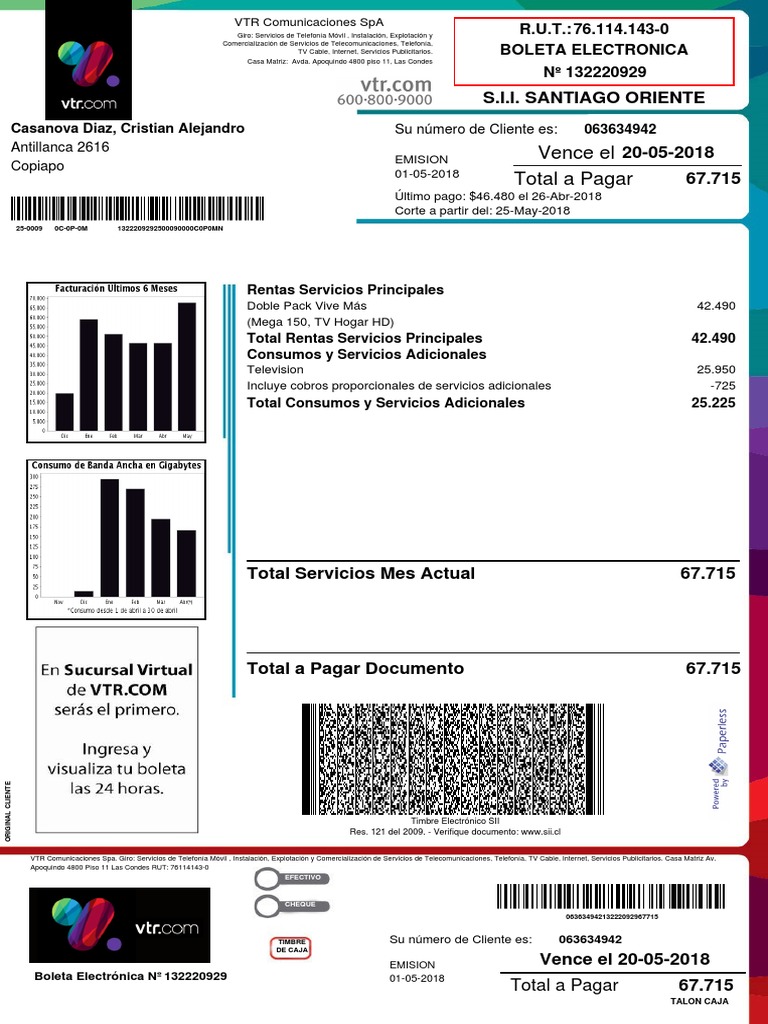 Descripcion Boleta VTR | PDF | Tecnología de medios | Radiodifusión