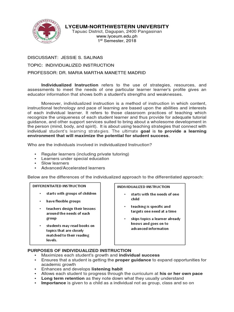 Individualized Instruction Notes | PDF | Educational Assessment | Teachers
