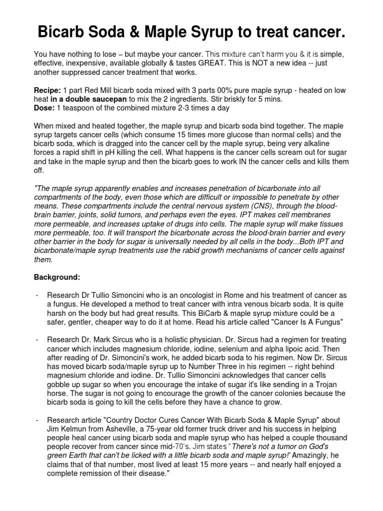 Cancer Cure Bicarb Soda Maple Syrup Tonic | PDF | Sodium Bicarbonate ...