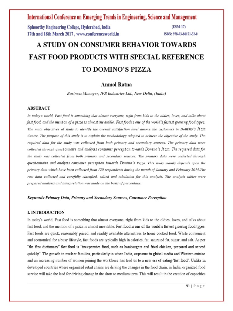 A Study On Consumer Behavior Towards Fast Food Products With Special ...
