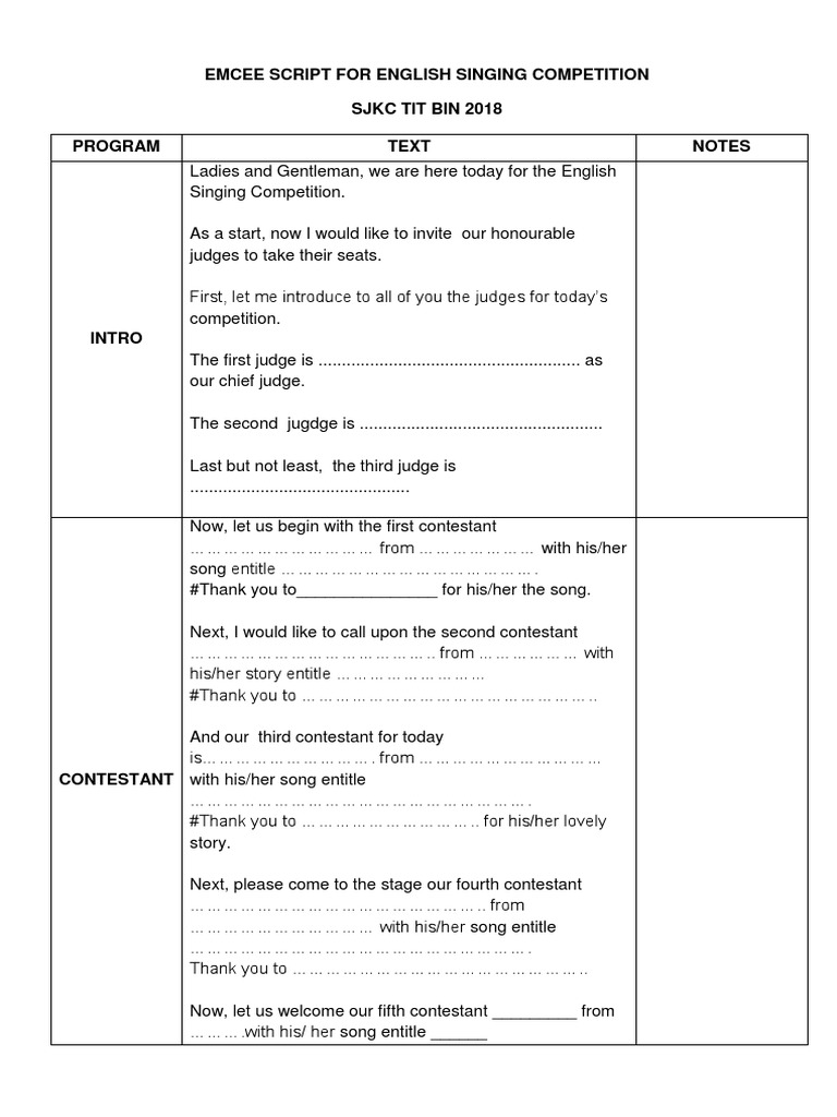 Skrip English Song Competition | PDF