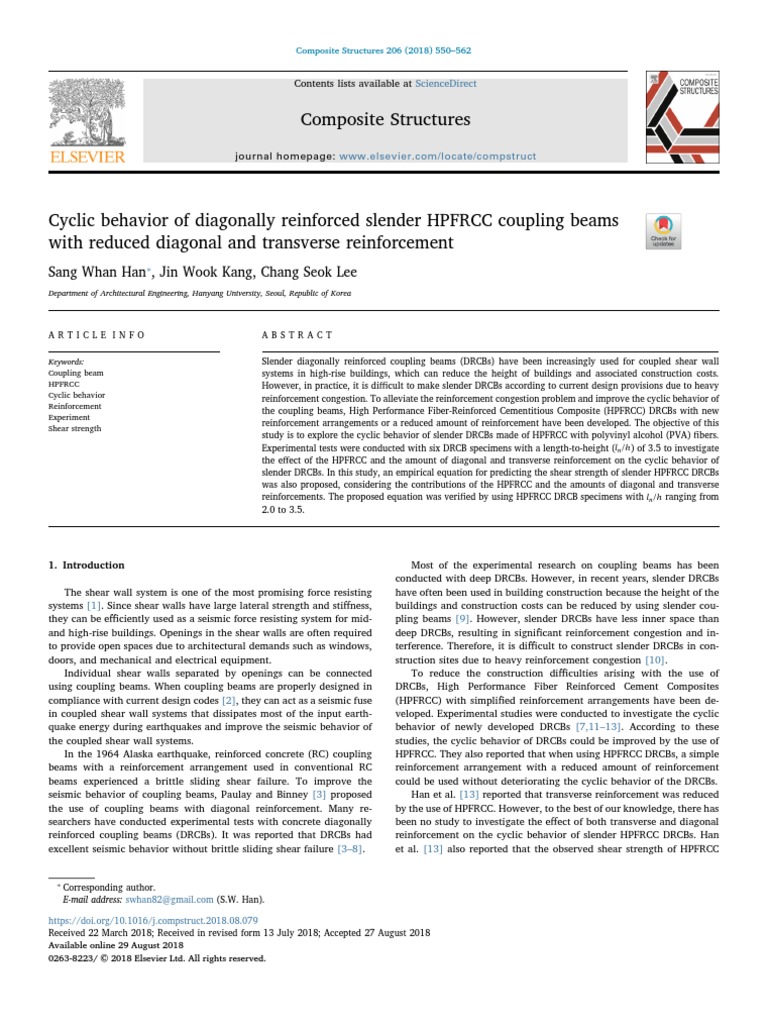 Cyclic Behavior of Diagonally Reinforced Slender HPFRCC Coupling Beams ...