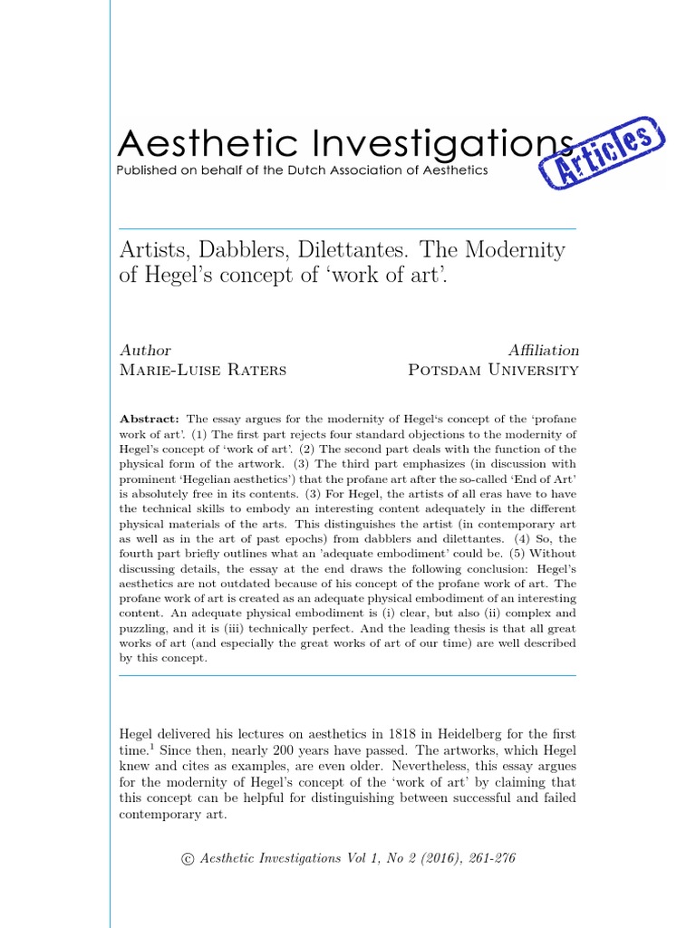Aesthetic Investigation | PDF | Georg Wilhelm Friedrich Hegel | Aesthetics