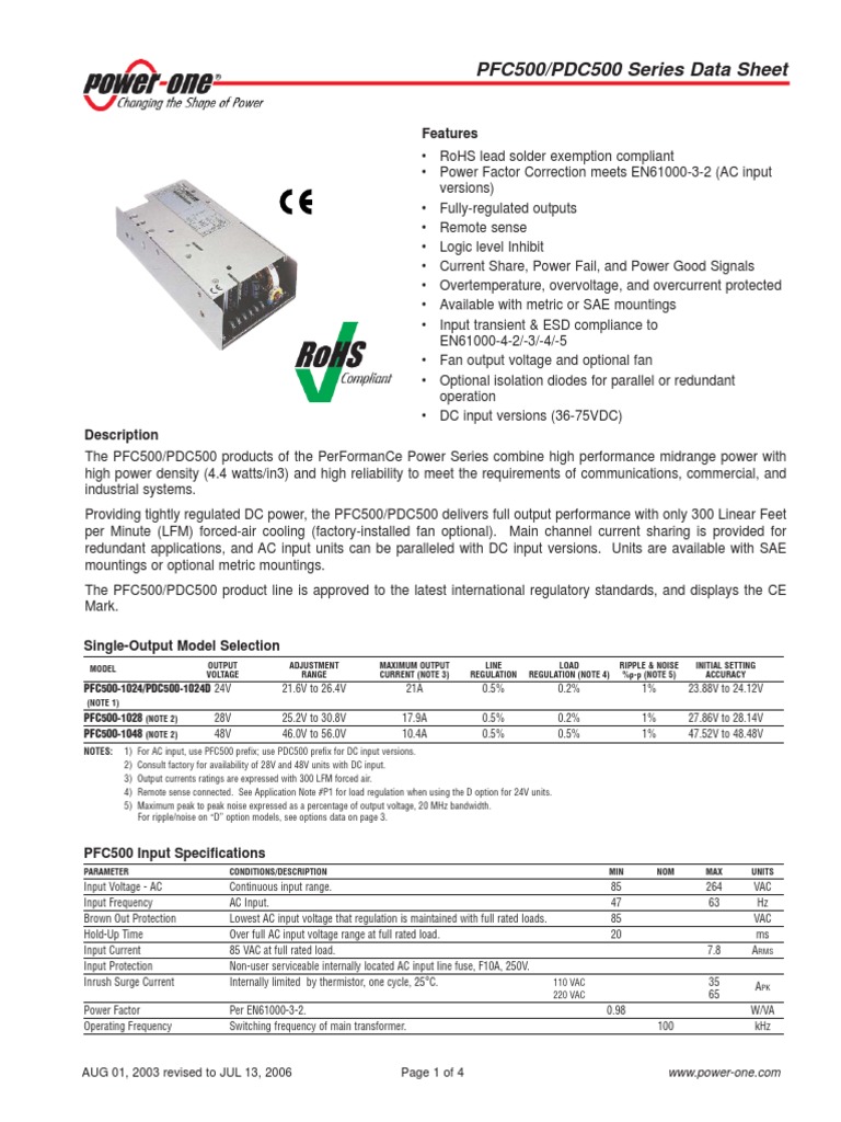 PFC500/PDC500 Series Data Sheet: Features | PDF | Alternating Current ...