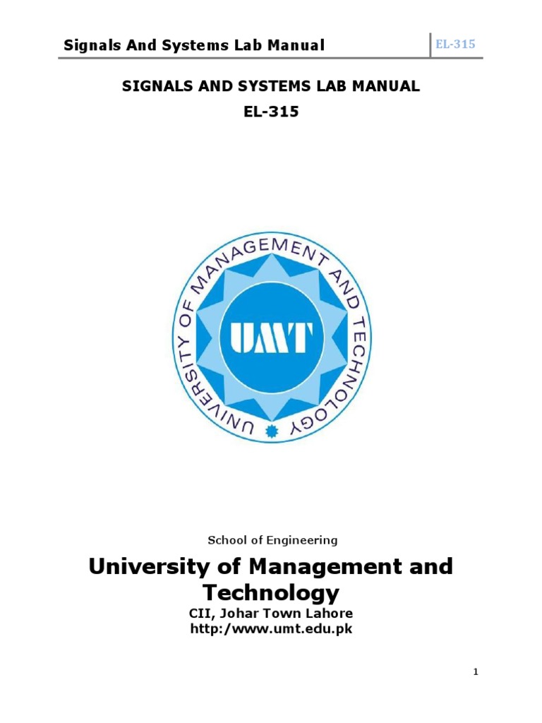 University of Management and Technology: Signals and Systems Lab Manual Signals and Systems Lab ...