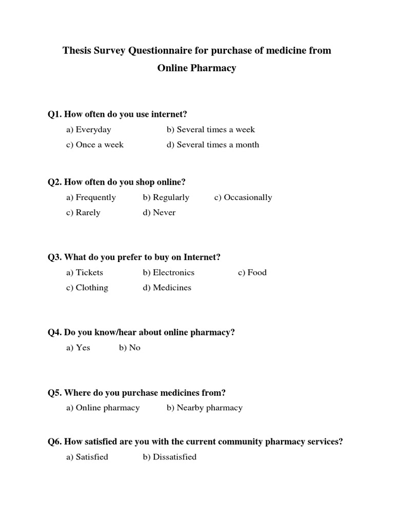 Online Pharmacy Usage Survey Questionnaire | PDF | Wellness | Lifestyle