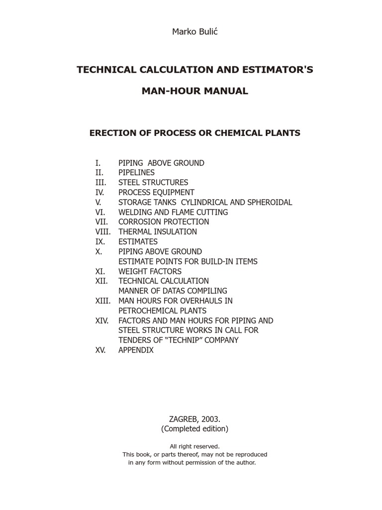 Man-Hour Manual for Plant Erection | PDF | Technology & Engineering