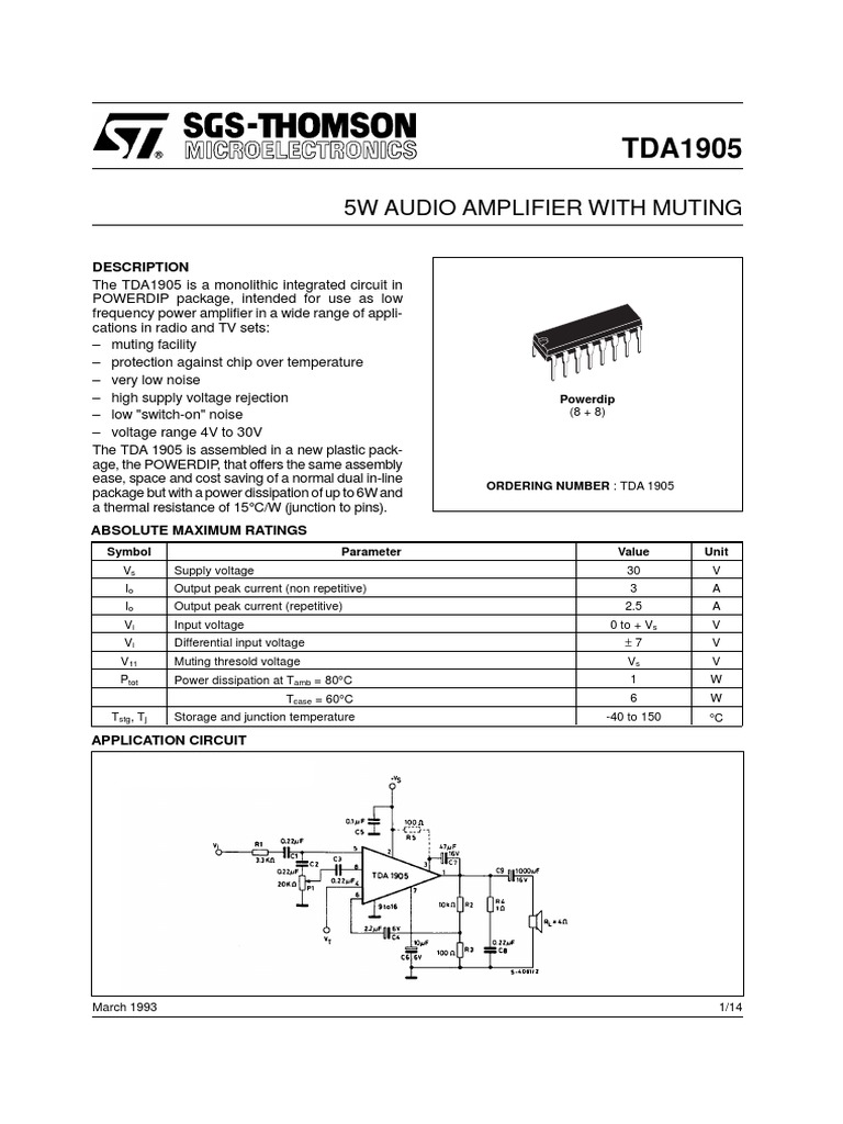 5W Audio Amplifier With Muting: Description | PDF | Electrical ...