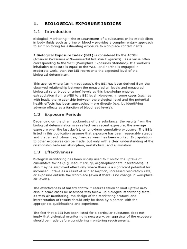 Biological Exposure Indices | PDF | Assay | Pharmacokinetics