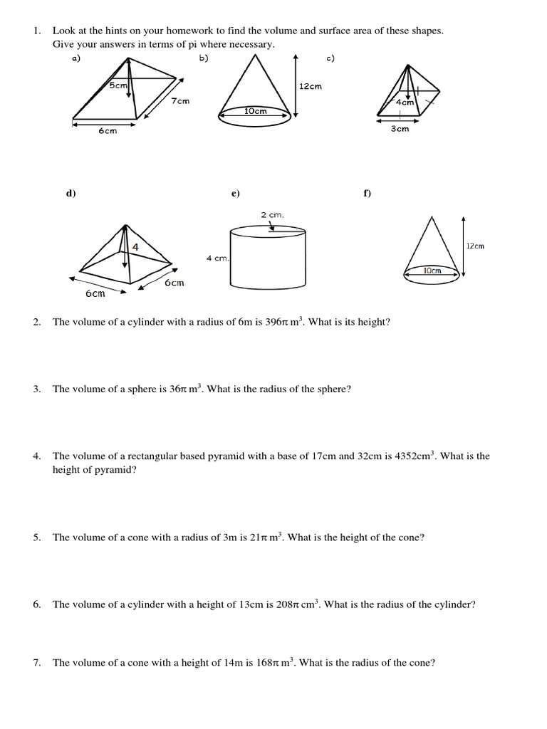 Volume Of A Cylinder Cone And Sphere Worksheet Eighth Grade Volume Of