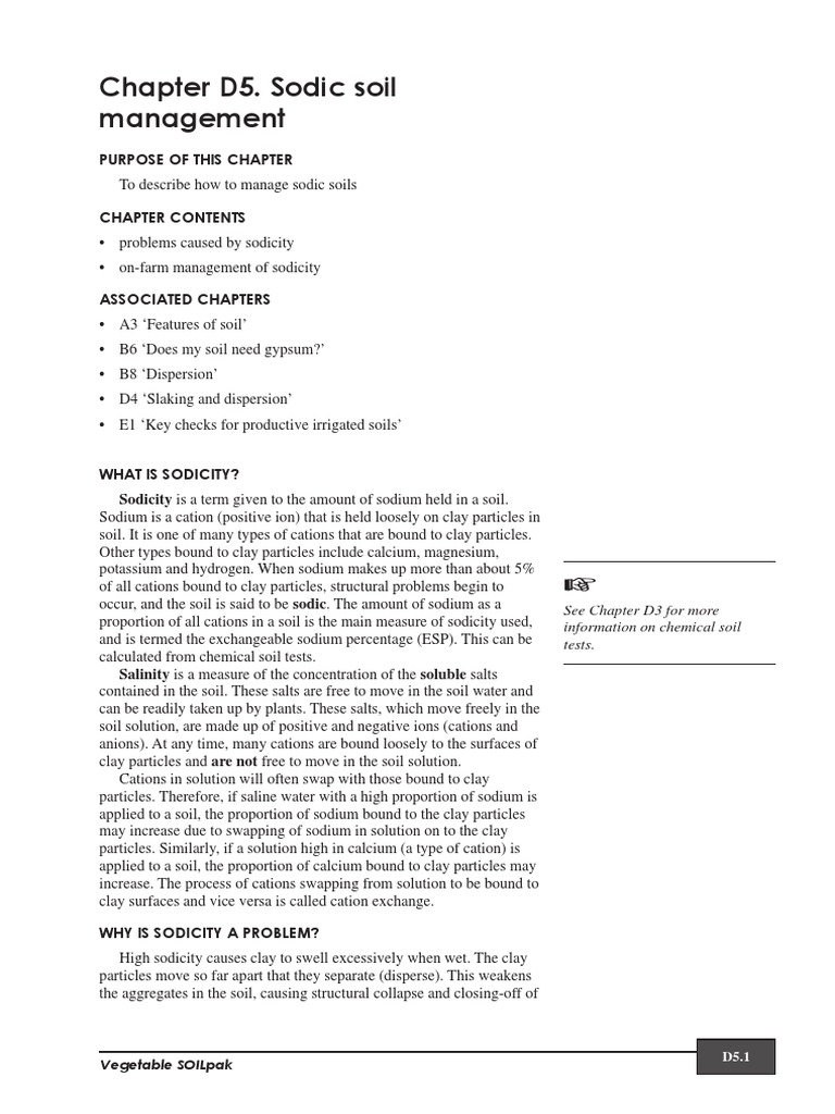 Chapter D5. Sodic Soil Management: Purpose of This Chapter | PDF | Soil | Topsoil