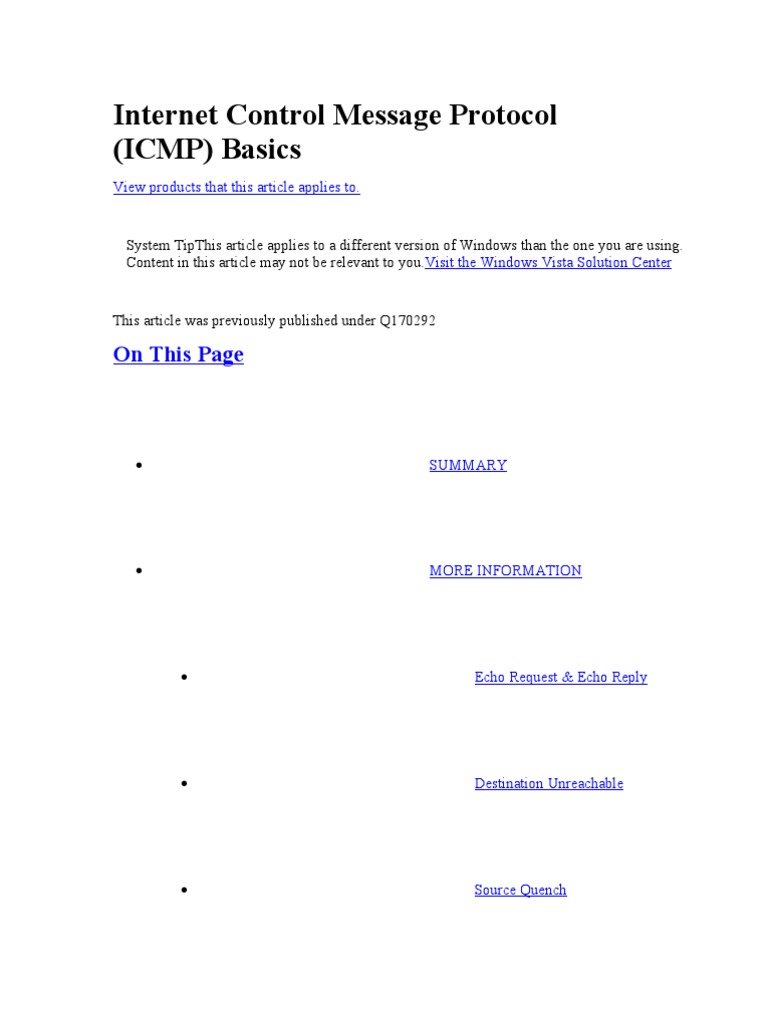 Understanding ICMP Messages: A Guide to Common ICMP Types, Codes, and Their Uses | PDF | Network ...