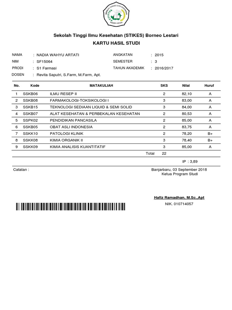 Pharmacy Student Grade Report | PDF