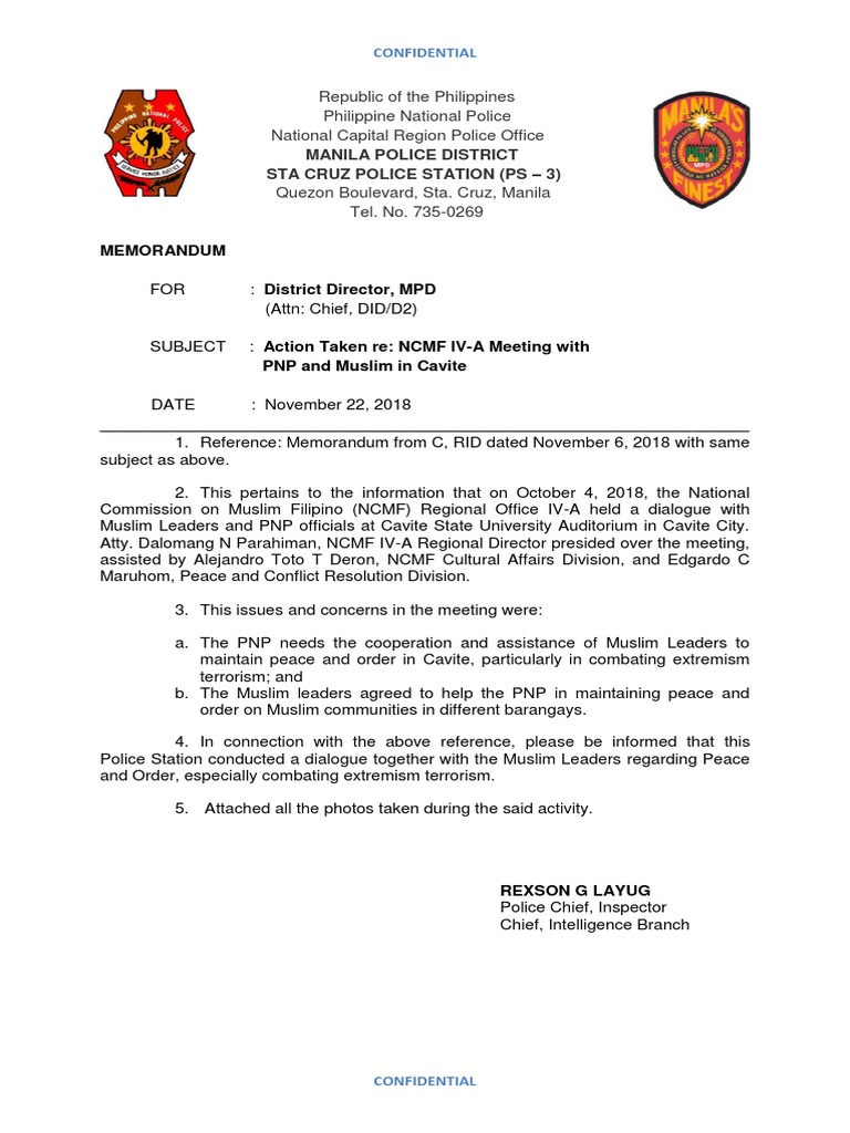 Memorandum: Manila Police District Sta Cruz Police Station (Ps – 3)