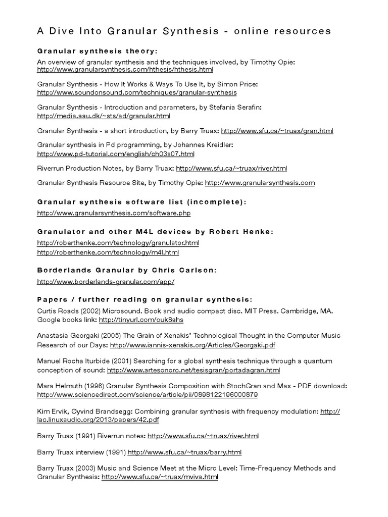 Granular Synthesis - Online Resources | PDF | Synthesizer