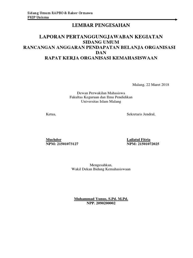 LPJ Sidang Dan Raker DPM Fkip | PDF