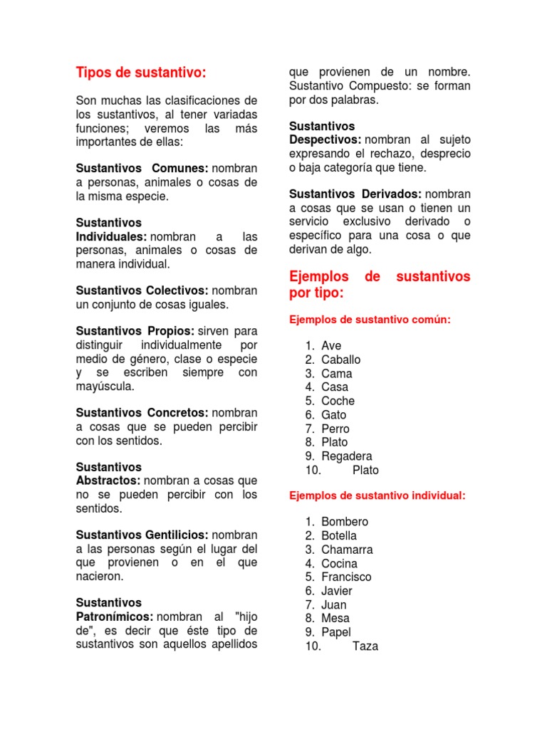 TIPOS DE Sustantivos | PDF | Sustantivo | Gramática