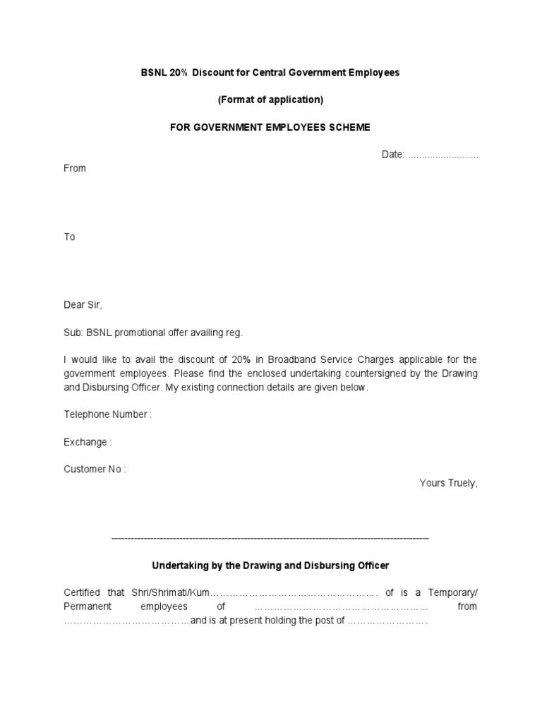 BSNL 20% Discount Application Form | PDF | Finance & Money Management