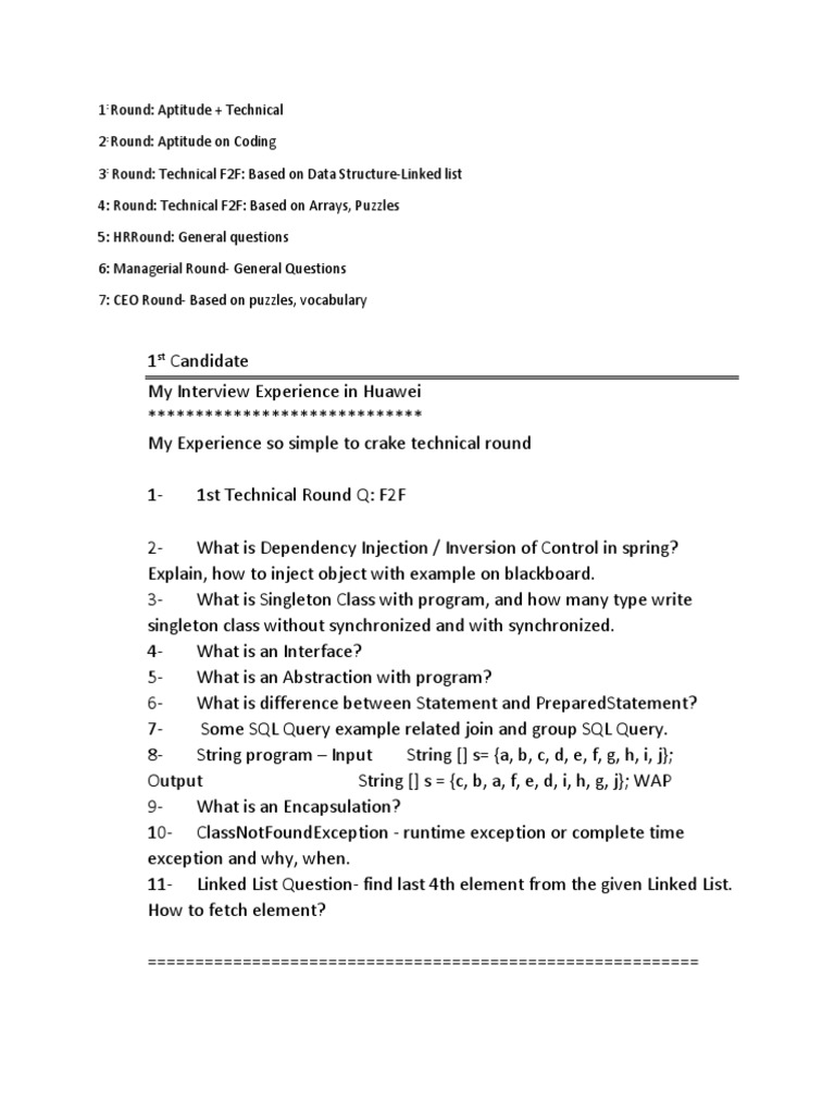 Huawei Interview Questions | PDF | Object Oriented Programming ...