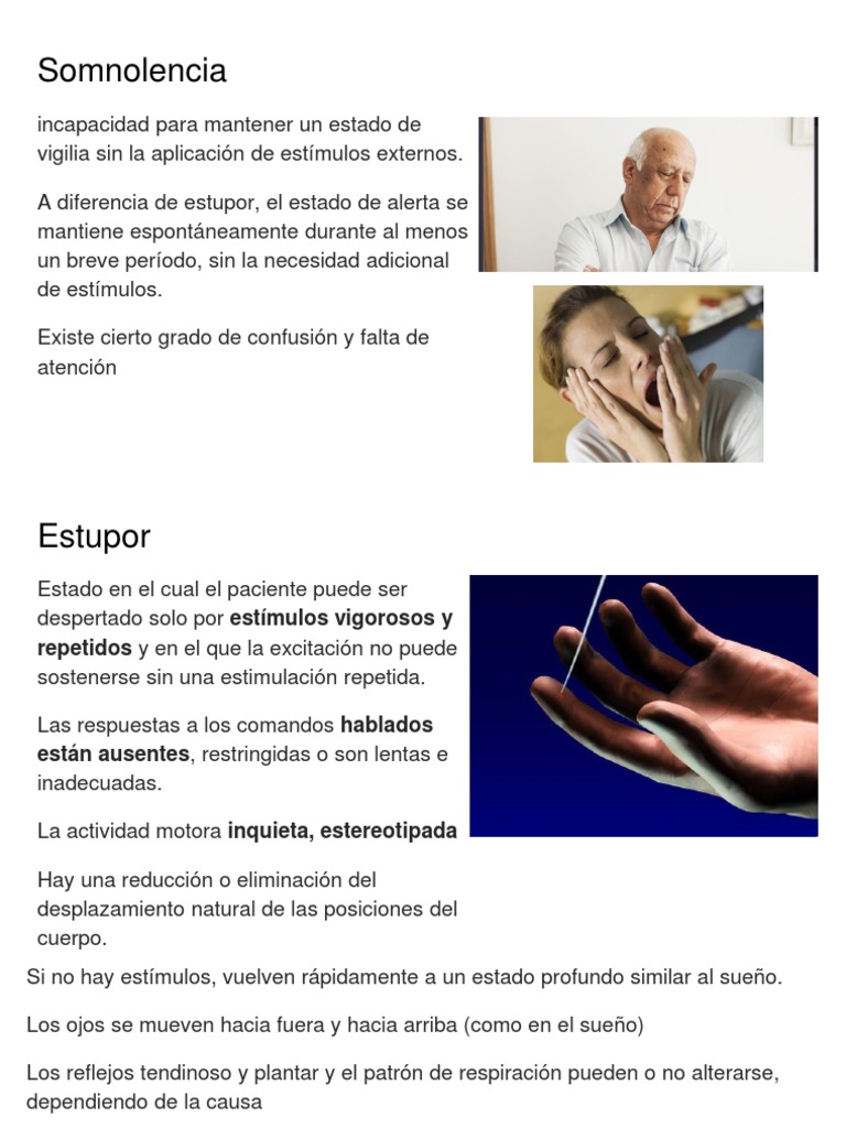 Estupor y Somnolencia: Definiciones y Diferencias | PDF | Coma ...
